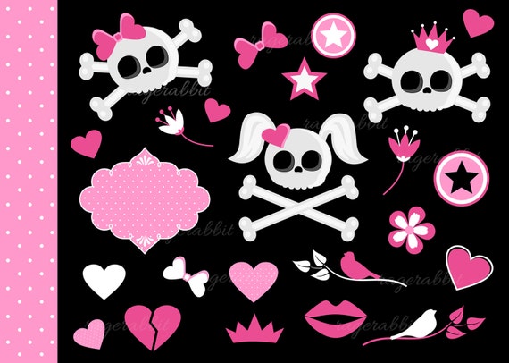 Emo Skull Vector Illustration Punk Heart Rock Crown Clip Art | Etsy
