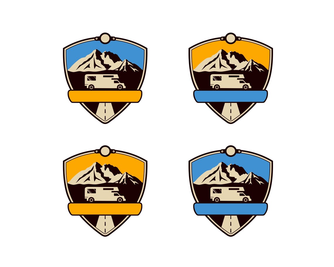 Adventure Travel 4 SVG Camper Emblems Badges Mountains Road Vintage ...