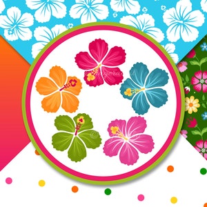 Summer Digital Paper Set With Hibiscus Flowers Clip Arts, Backgrounds ...