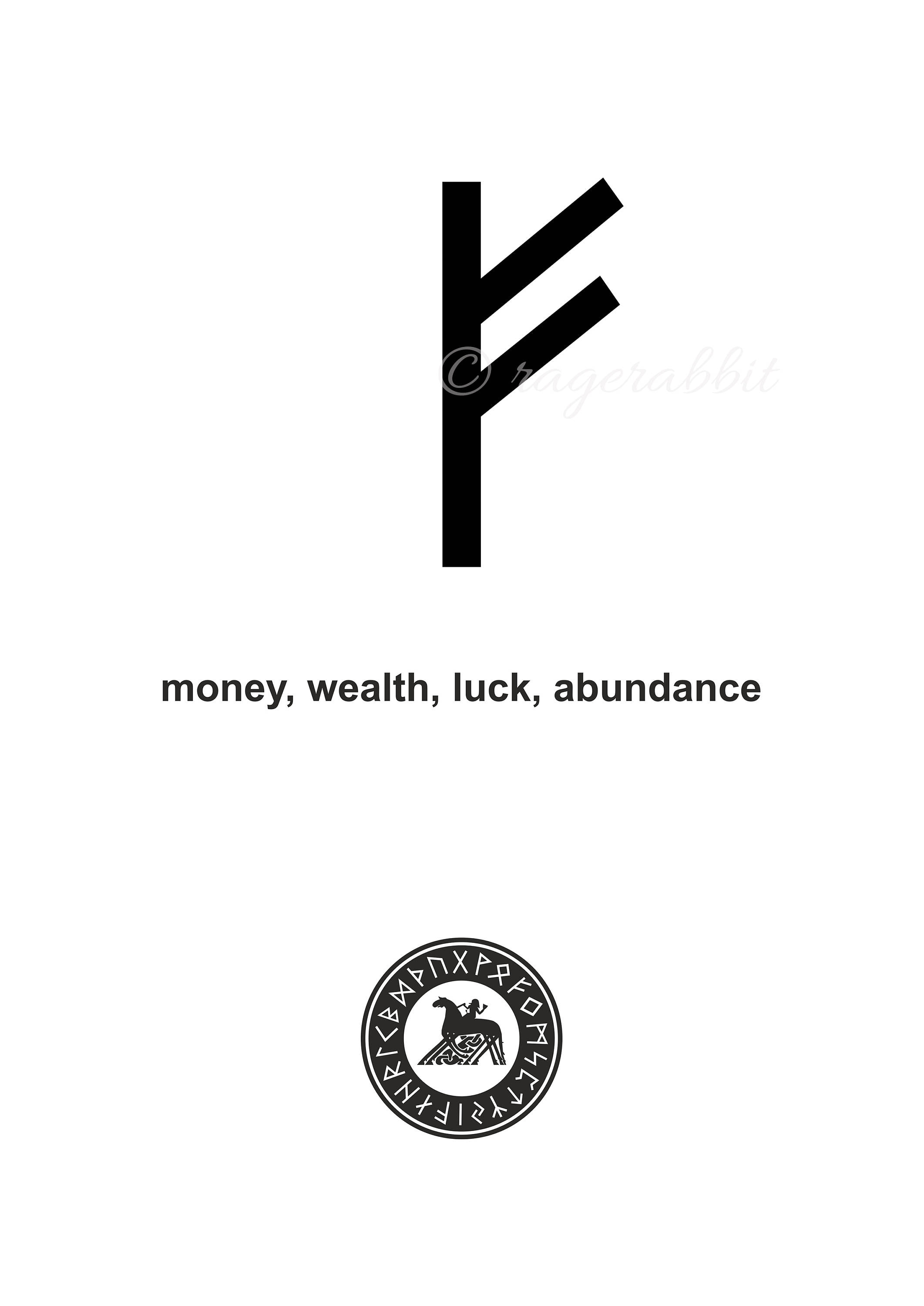 Money Wealth Luck Abundance Viking Rune, Black and White, Scandinavian ...