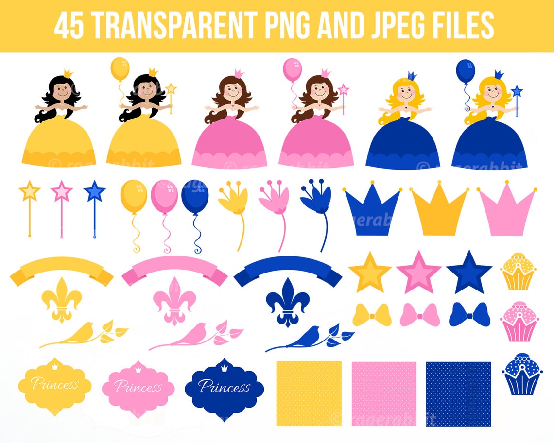 Cute Little Princesses, Clip Art, Digital Paper, Blue Princess Clipart ...