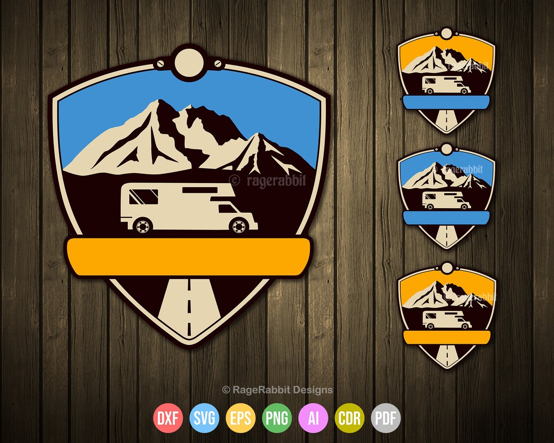 Adventure Travel 4 SVG Camper Emblems Badges Mountains Road Vintage ...