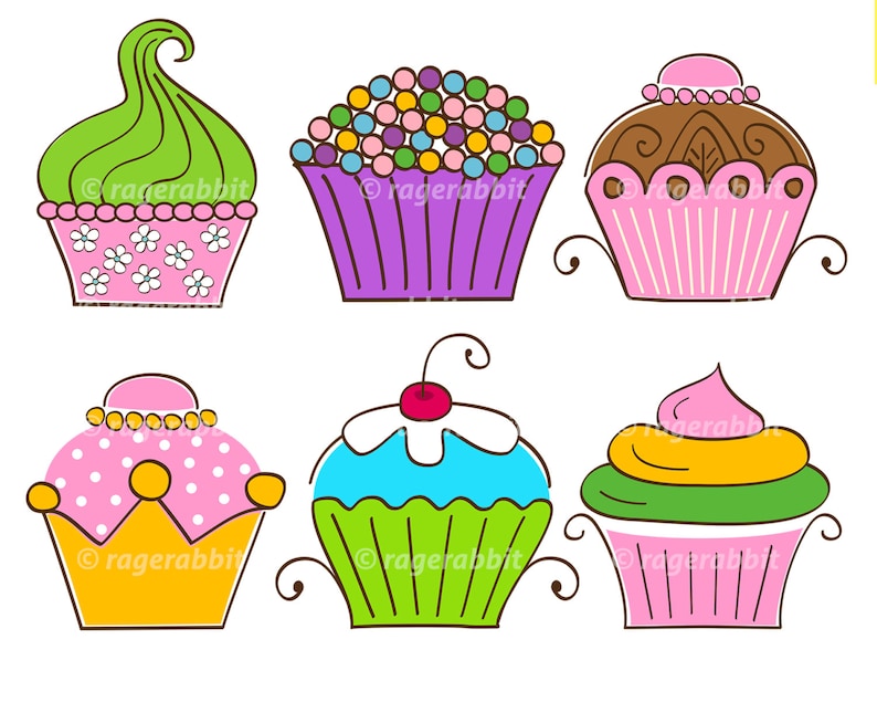 30 Hand Drawn Cupcakes, Vector Illustrations, Cupcake Clipart, Cupcake ...