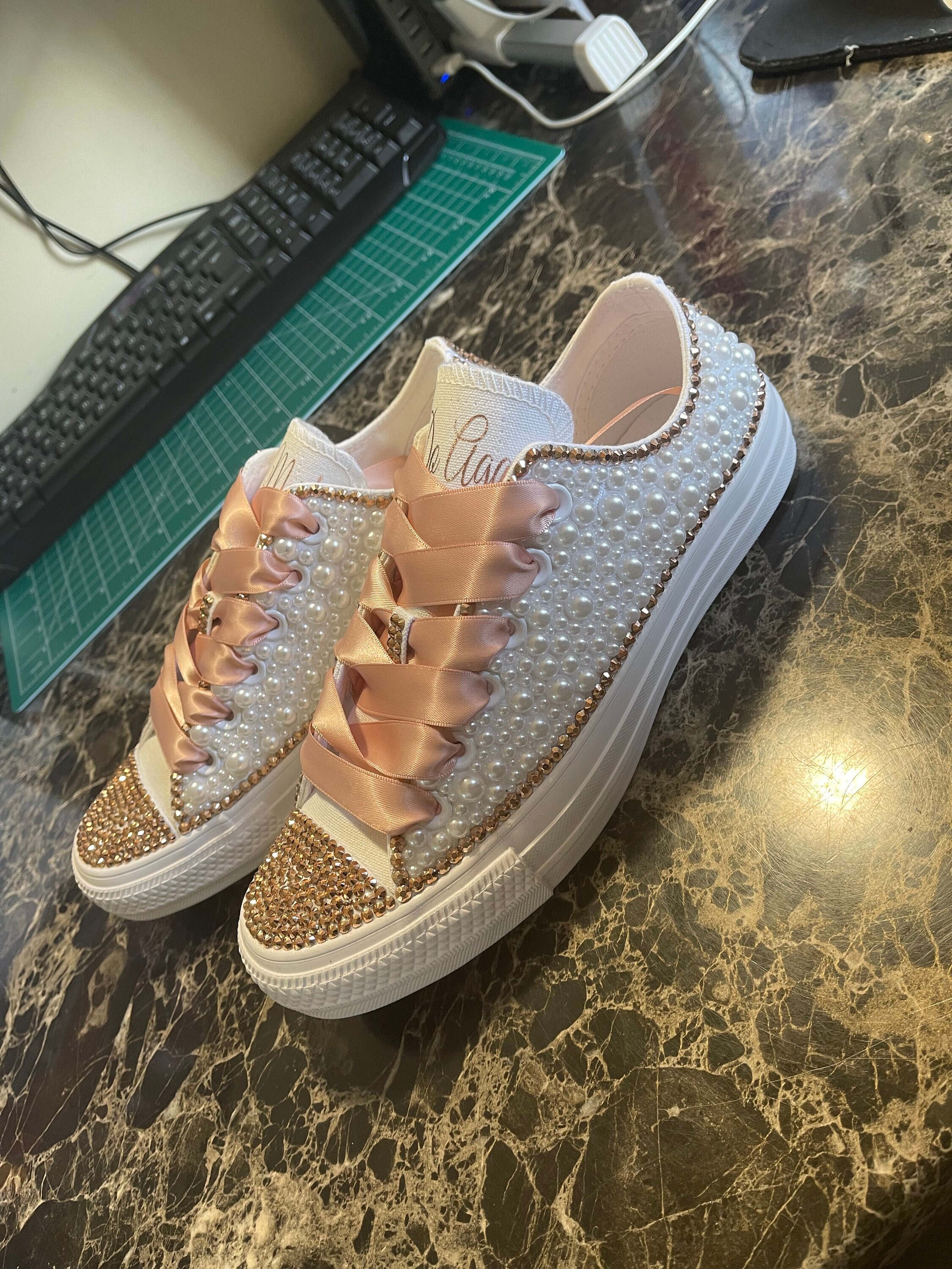 Pearl Low Top Custom Bling Converse for Women. Personalize - Etsy