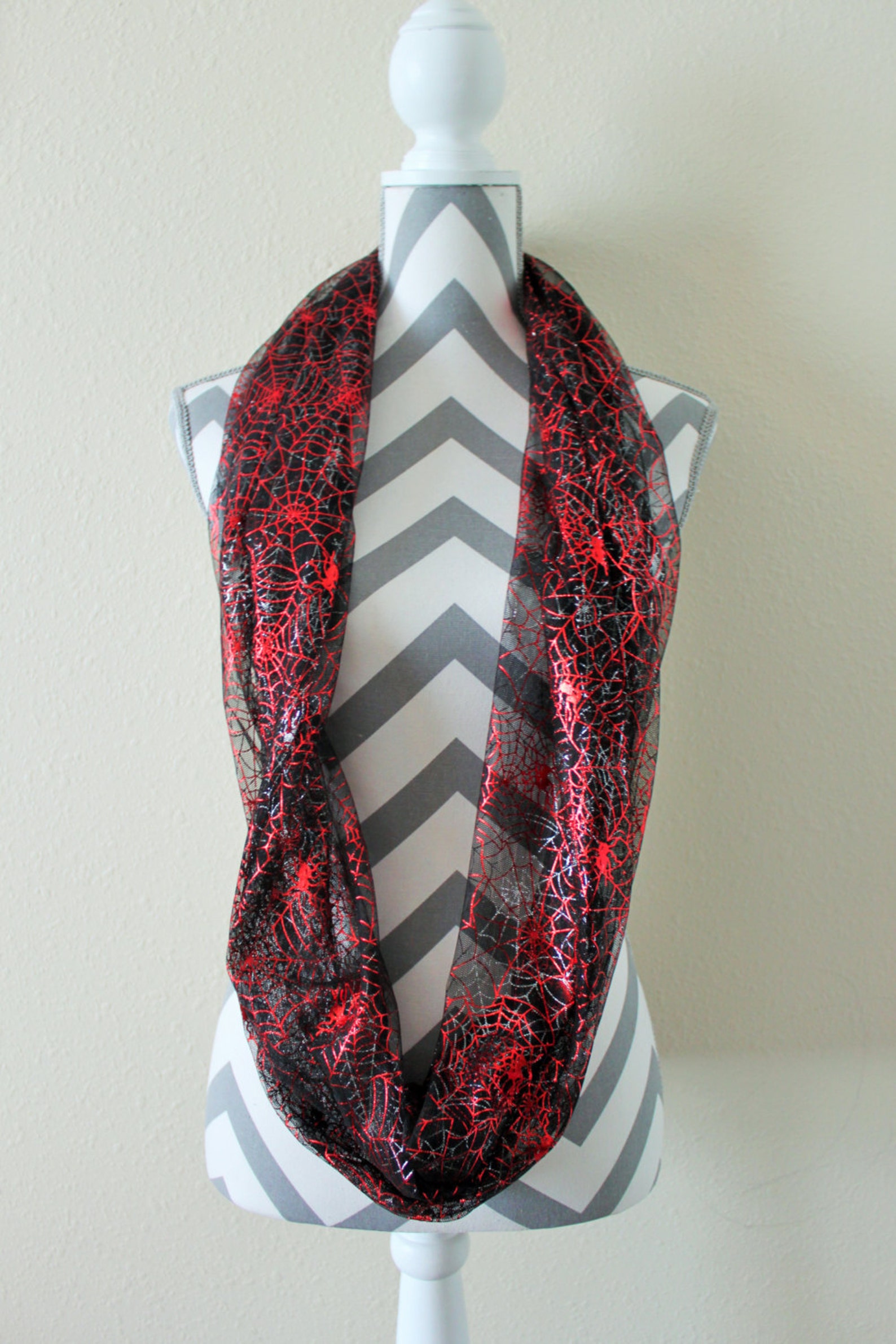 Red & Silver Spider Web Mesh Infinity Scarf - Etsy
