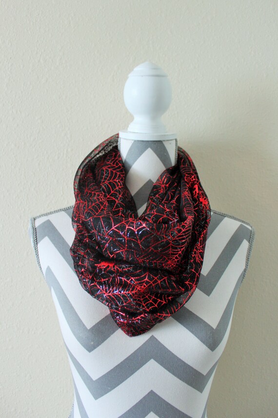 Red Silver Spider Web Mesh Infinity Scarf Etsy