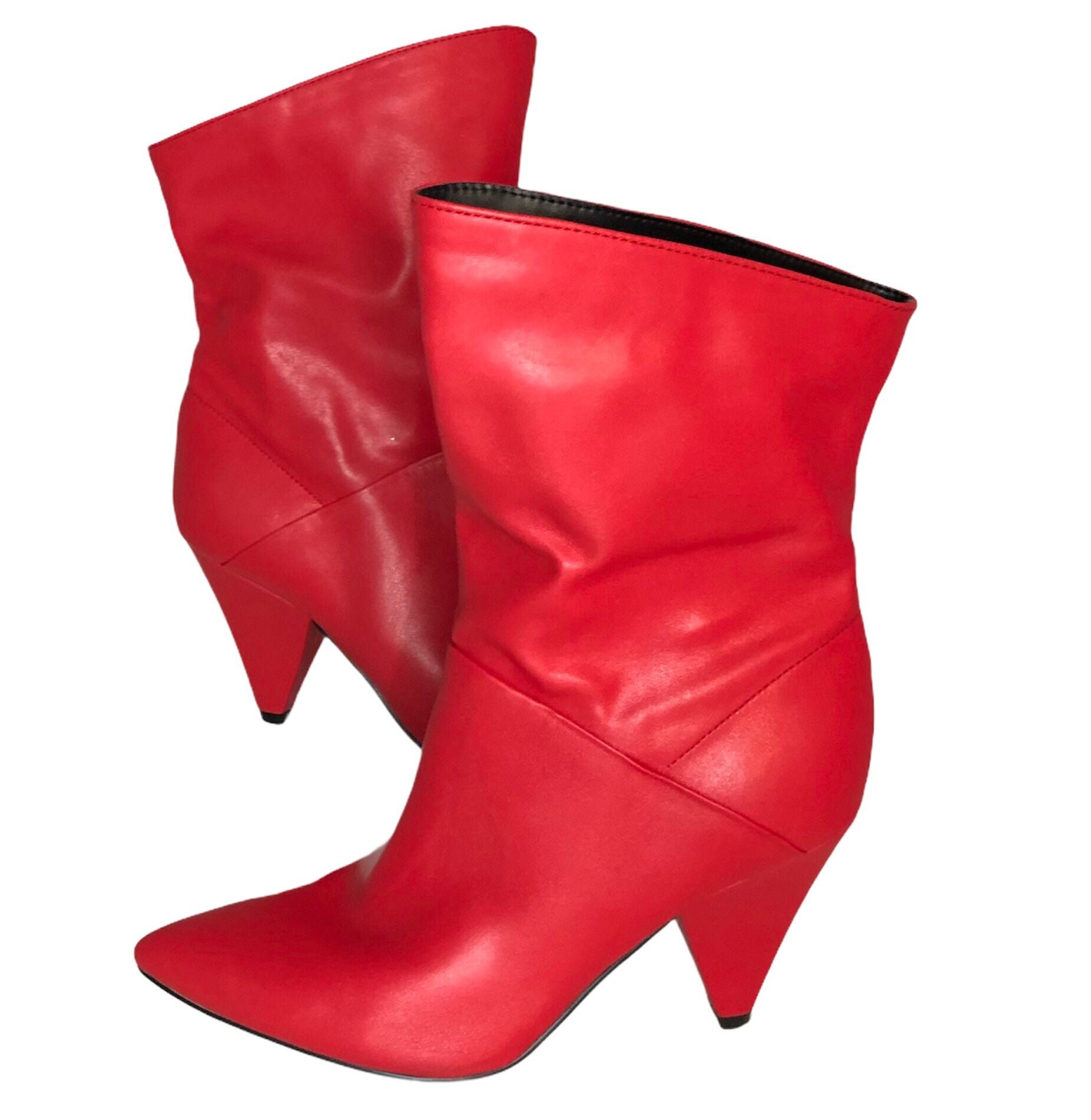 HOT GIRL Red Leather Ankle Boots Abstract Fashion Womens 7.5M | Etsy