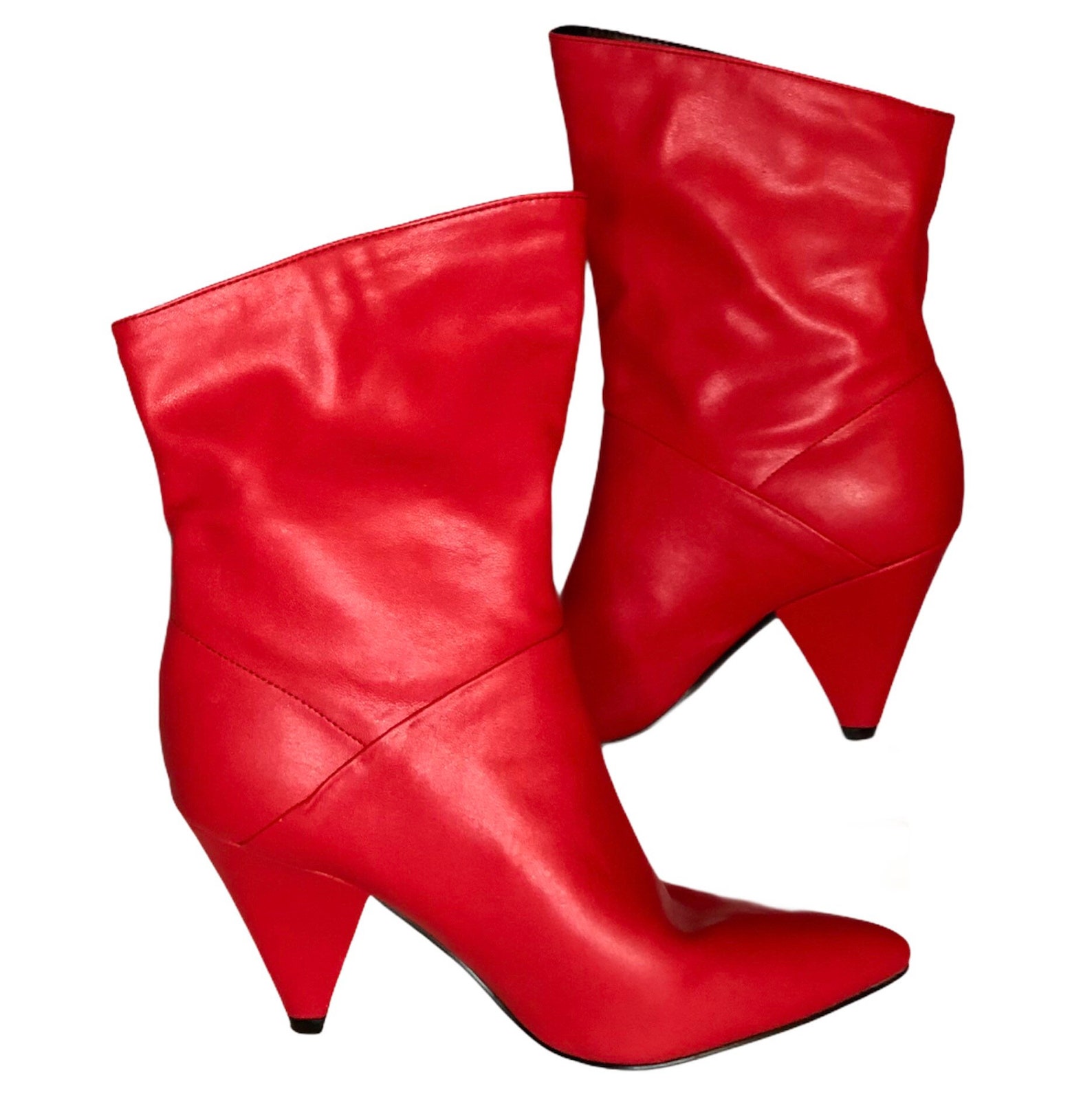 HOT GIRL Red Leather Ankle Boots Abstract Fashion Womens 7.5M | Etsy