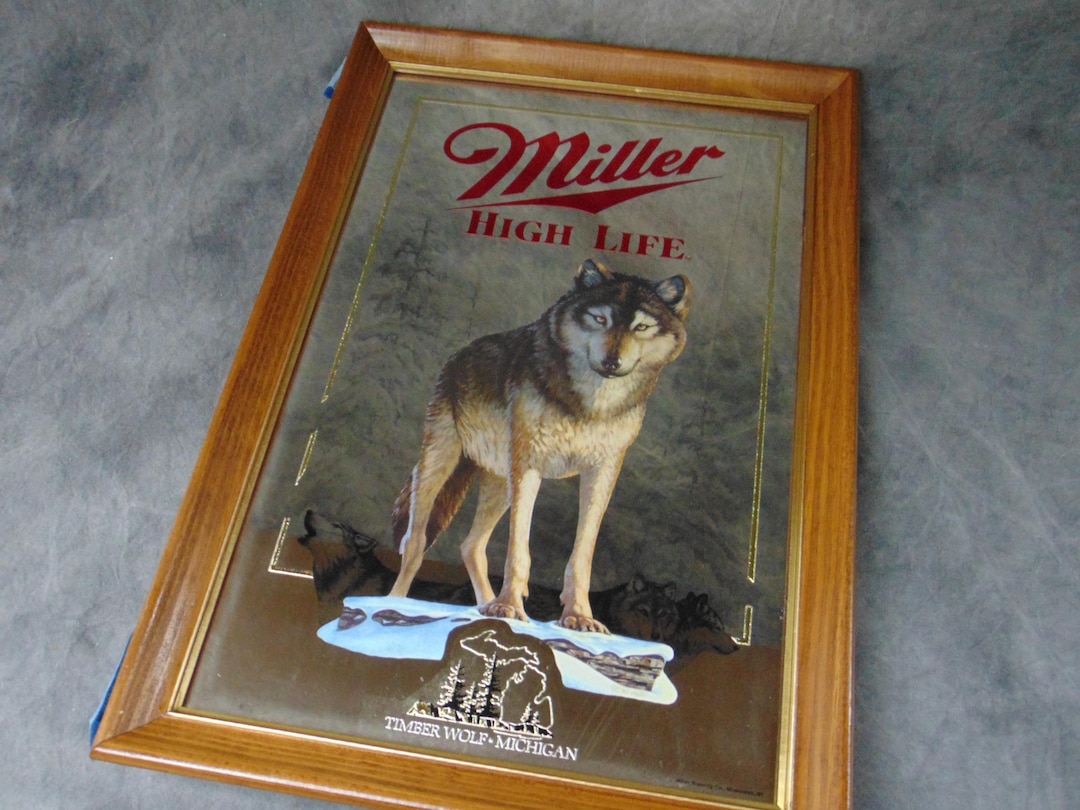 Michigan Miller High Life Wolf Mirror Michigan Edition, Wildlife Series ...