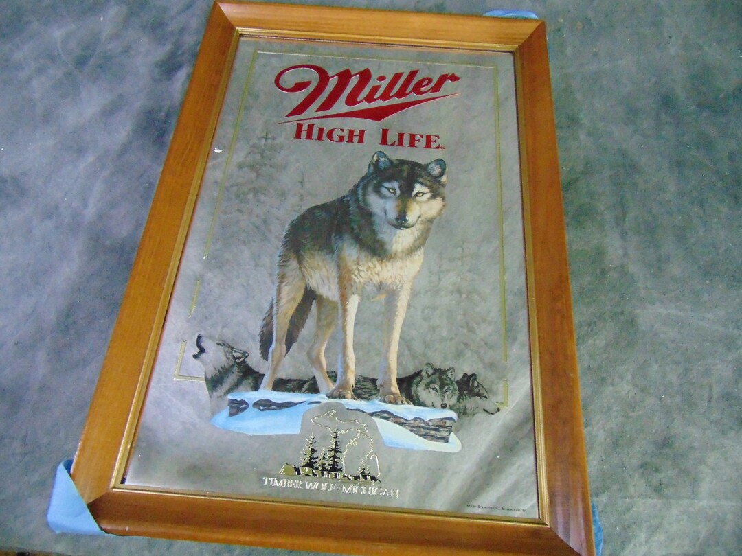 Michigan Miller High Life Wolf Mirror Michigan Edition, Wildlife Series ...