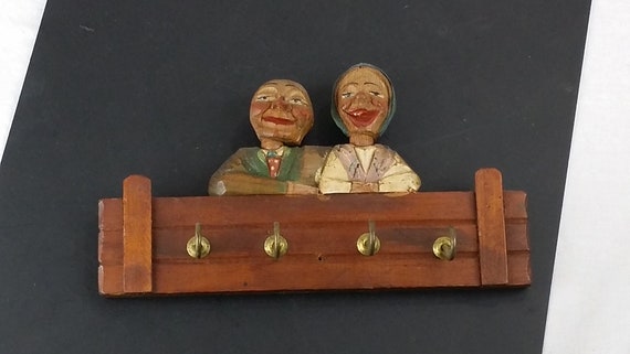 Hand Carved Wood Key Holder People Behind a Fence Key Hook | Etsy