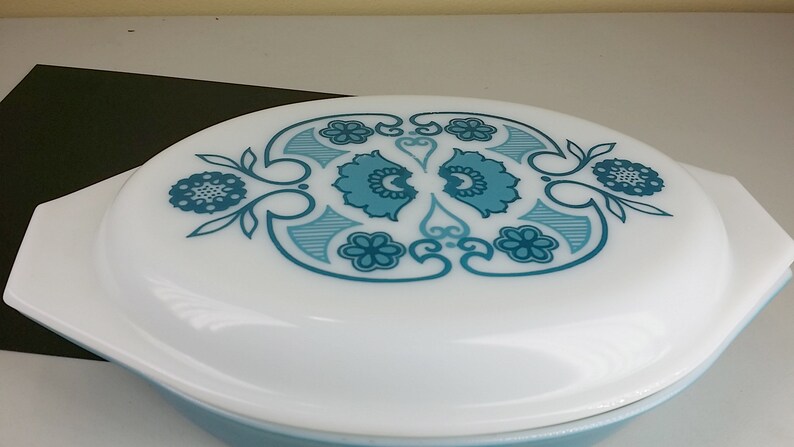 Vintage Pyrex Horizon Blue Divided Casserole With Patterned - Etsy