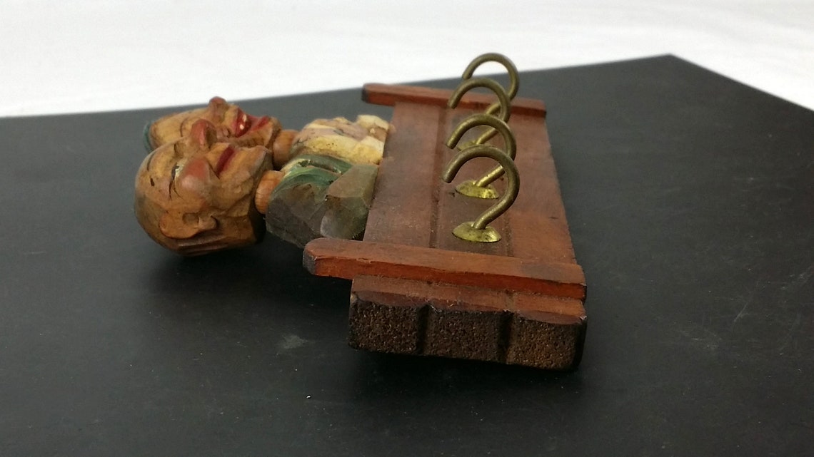 Hand Carved Wood Key Holder People Behind a Fence Key Hook - Etsy