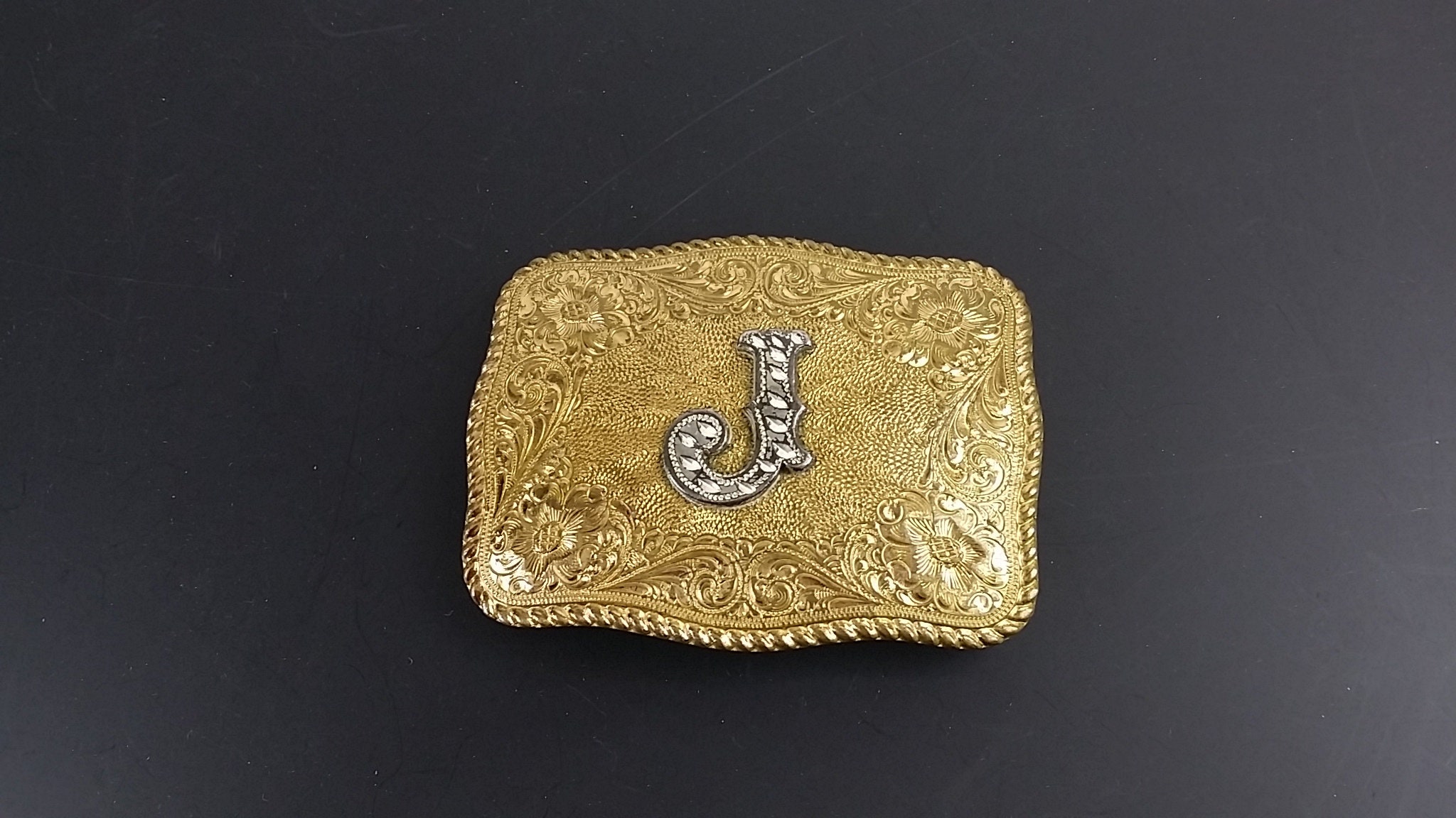Western Bronze Belt Buckle J Monogrammed Buckle Cast Metal | Etsy