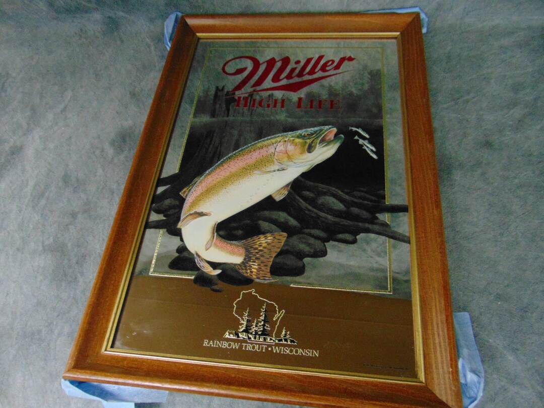 Great Condition Miller High Life Mirror, Rainbow Trout Wisconsin, Bar ...