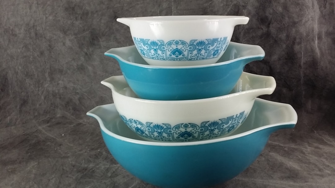 Pyrex Horizon Blue Cinderella Nesting Bowl Set, 4- Mixing Bowls - Set ...