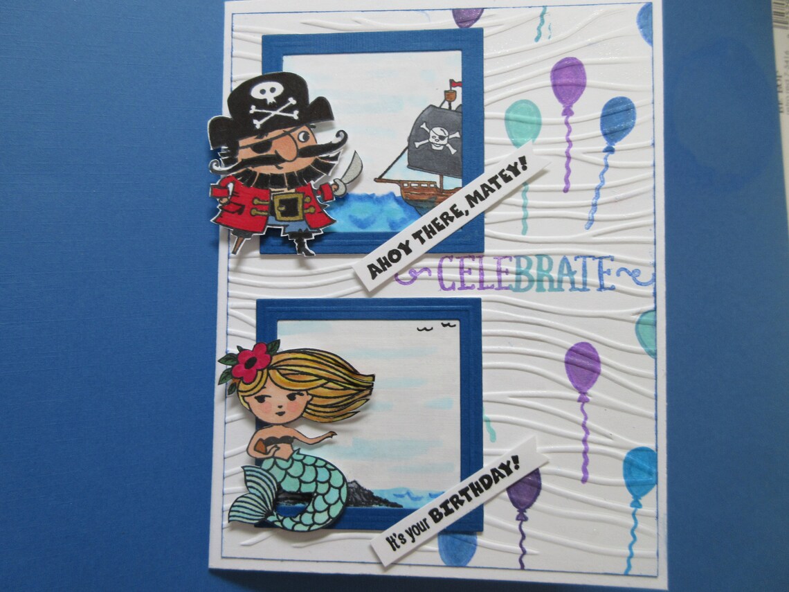 Birthday Card for Kids Pirate Theme Pirate Mermaid and a - Etsy