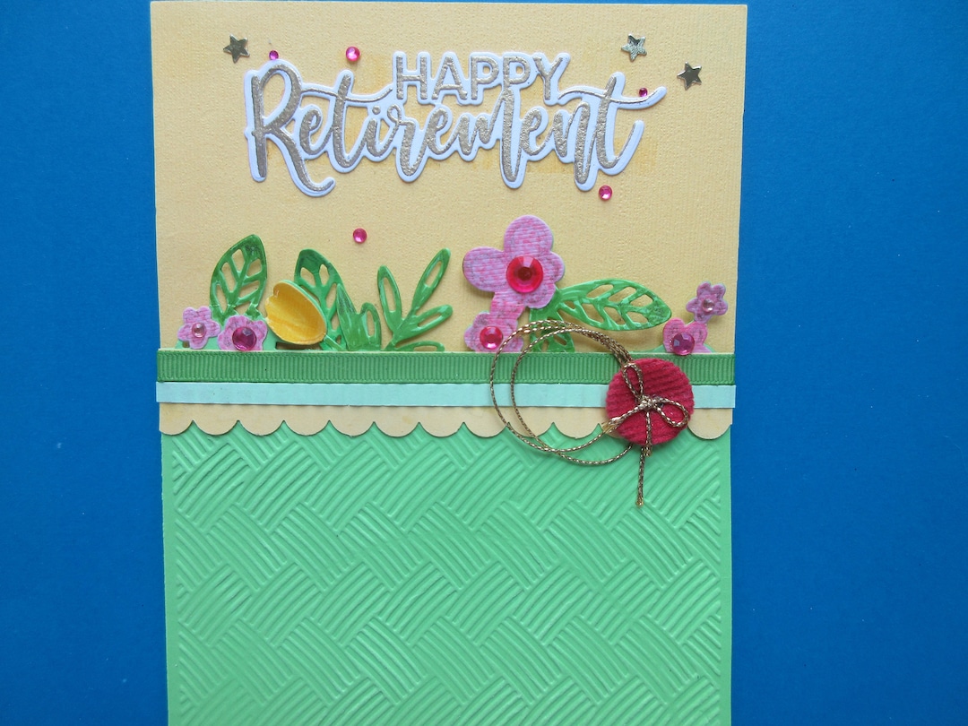 Retirement, Large Gold "happy Retirement" - Colorful Card With Flowers ...