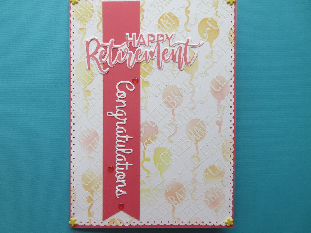 Retirement Card, happy Retirement, Background White Embossed celebrate ...
