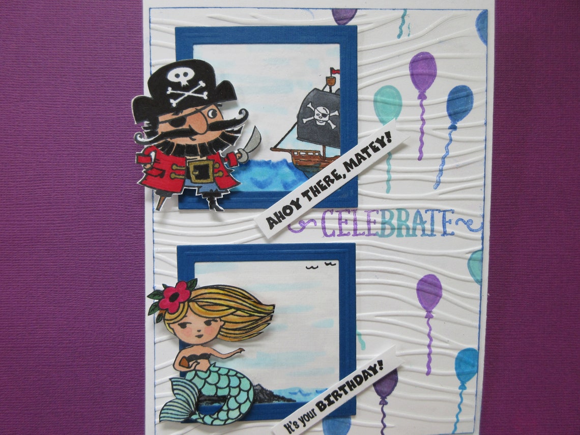 Birthday Card for Kids Pirate Theme Pirate Mermaid and a - Etsy
