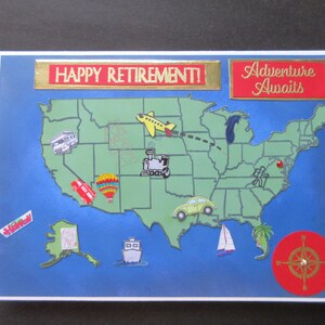 Retirement Card, "happy Retirement!, Adventure Awaits". Very Detailed ...