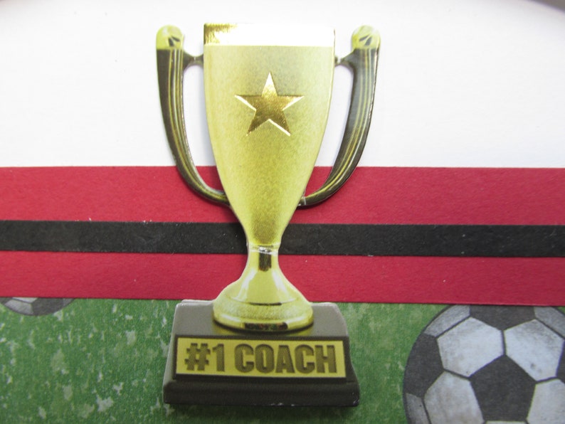 Coach Soccer Thank You Card, Front of Card, Large 3D COACH, Trophy With ...