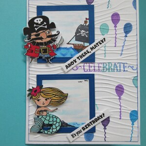 Birthday Card, for Kids, Pirate Theme, Pirate, Mermaid and a Treasure ...
