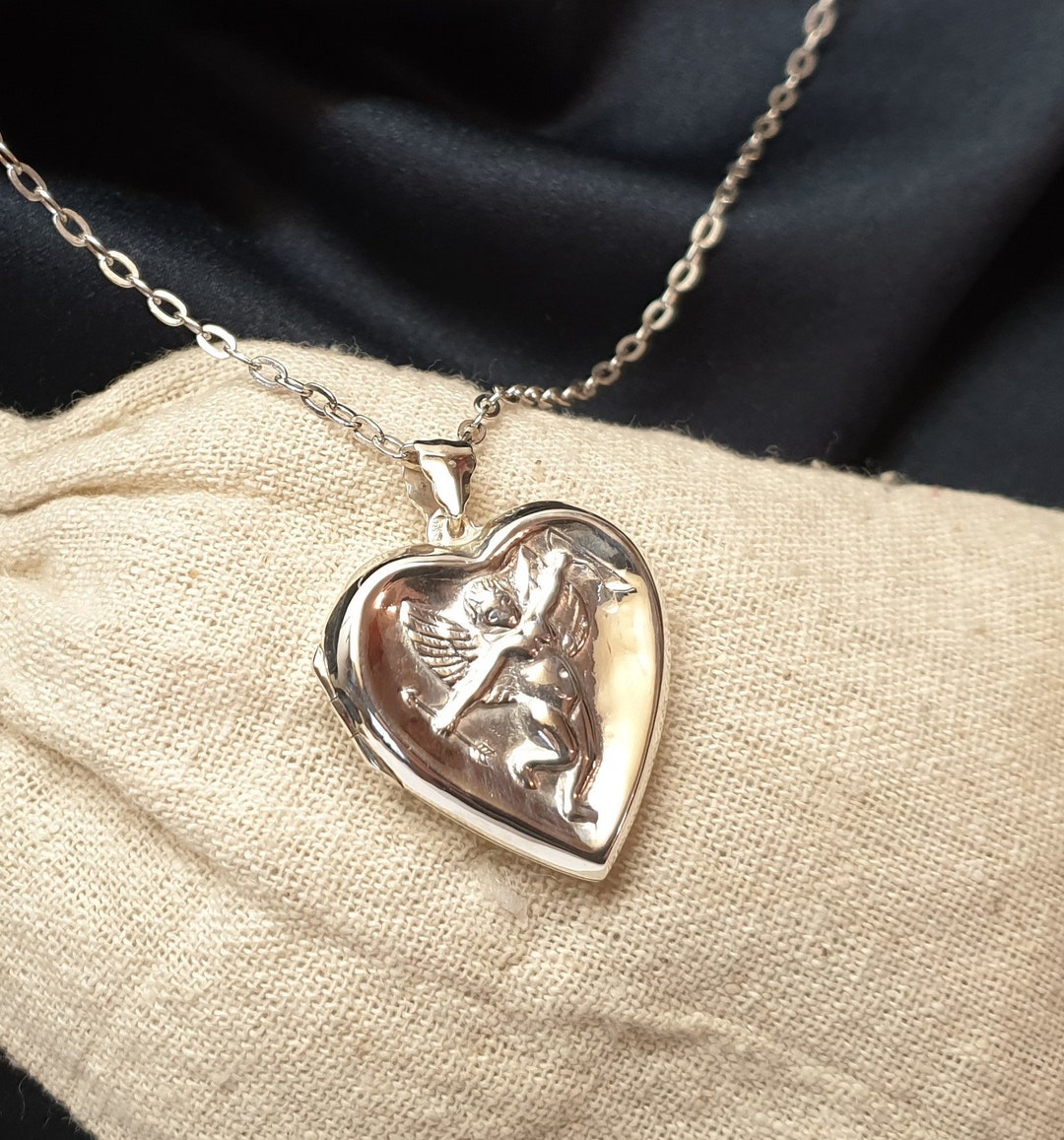 Pendant Locket Without Chain, Heart, Angel, Cupid, 925 Sterling Silver ...