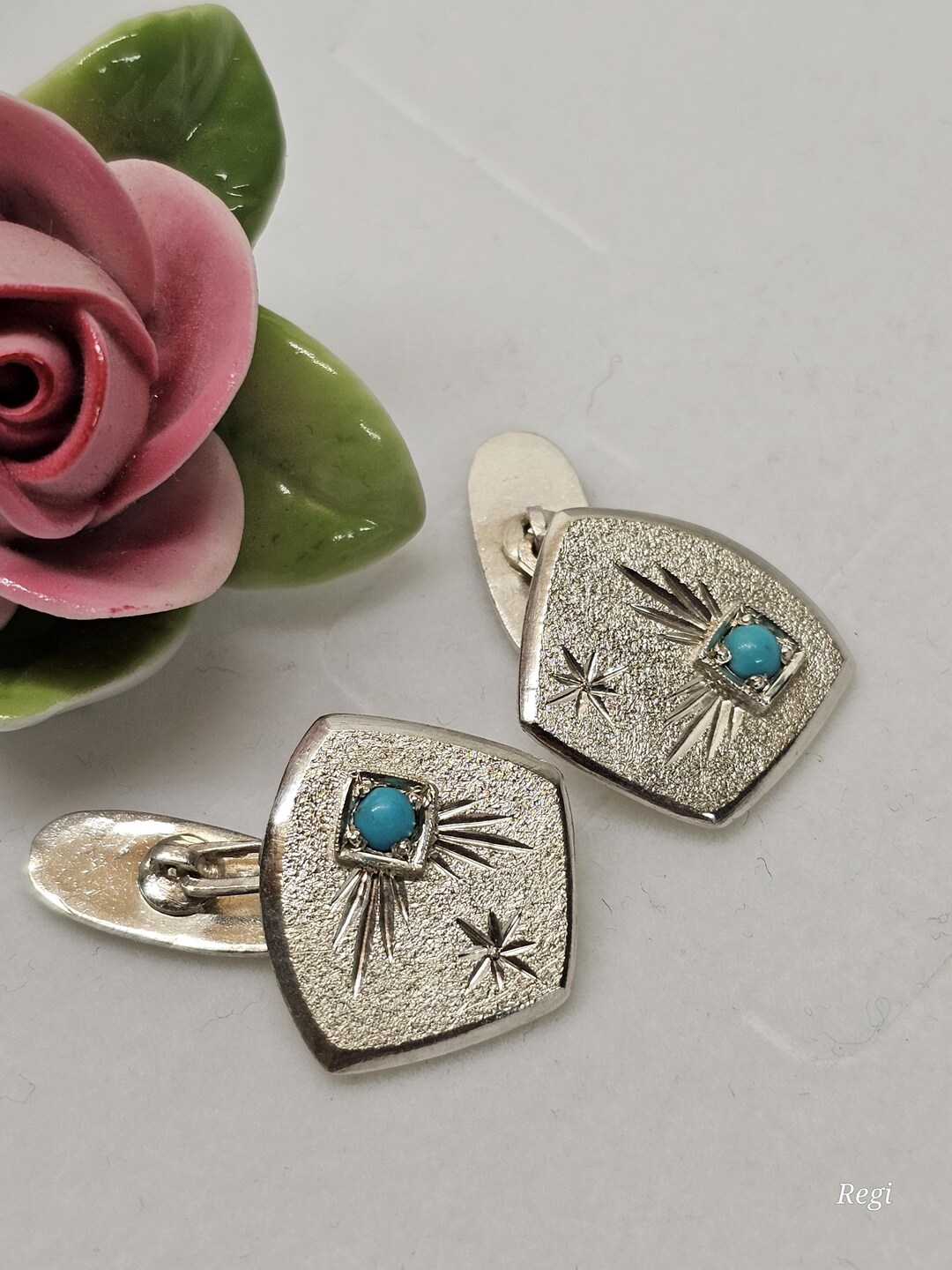 Nostalgic Cufflinks Silver Turquoise Stones Vintage Rare MS337 - Etsy