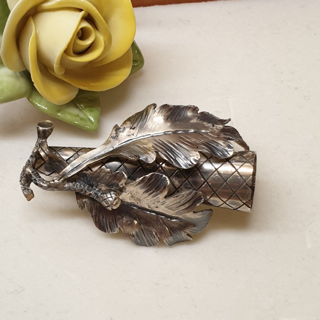 Broche Costume Chasse Feuilles de Chêne Argent Artistique Shabby ...