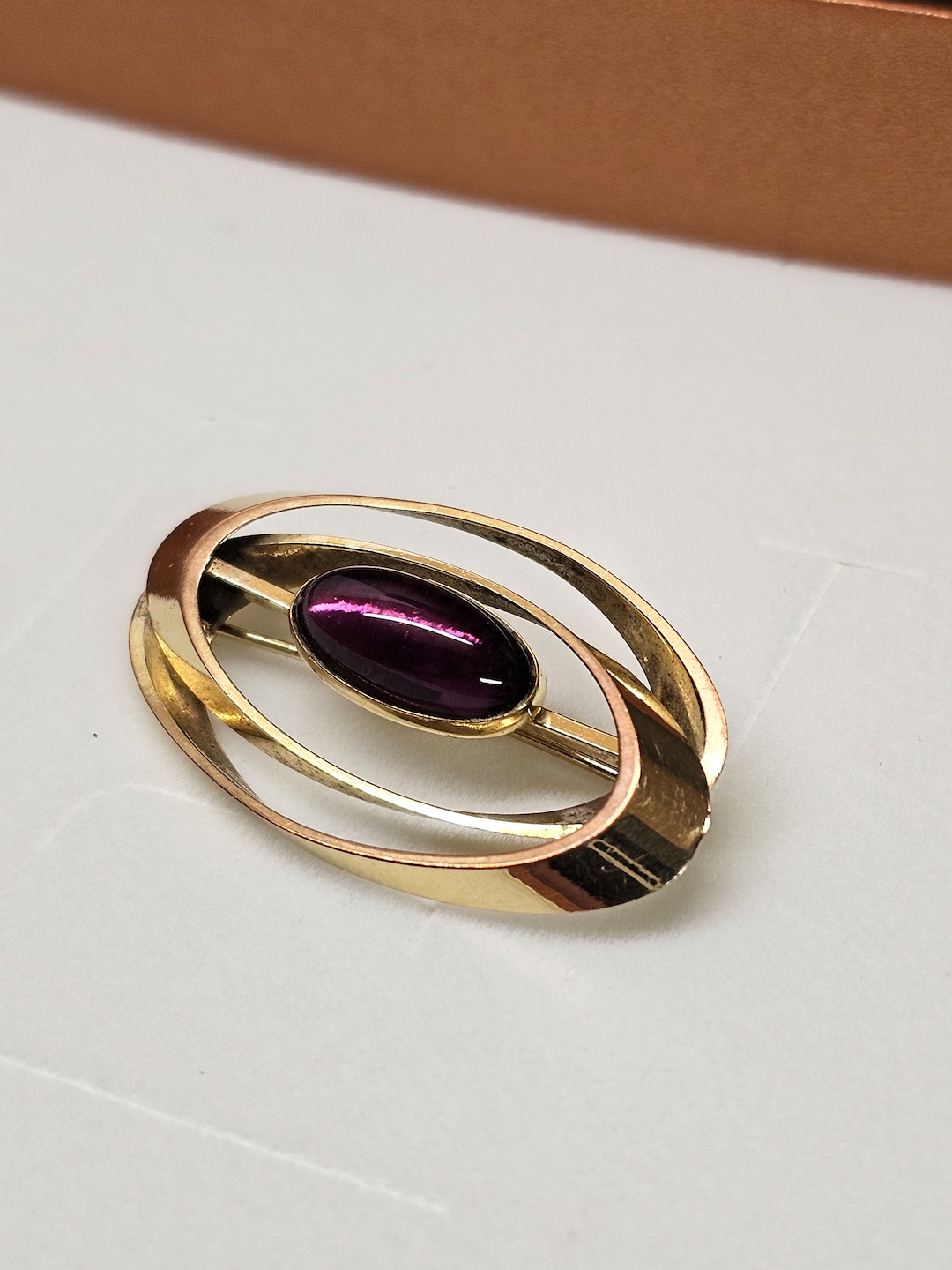 Broche nostalgique Amerik American Doublé plaqué or tourmaline couleur ...