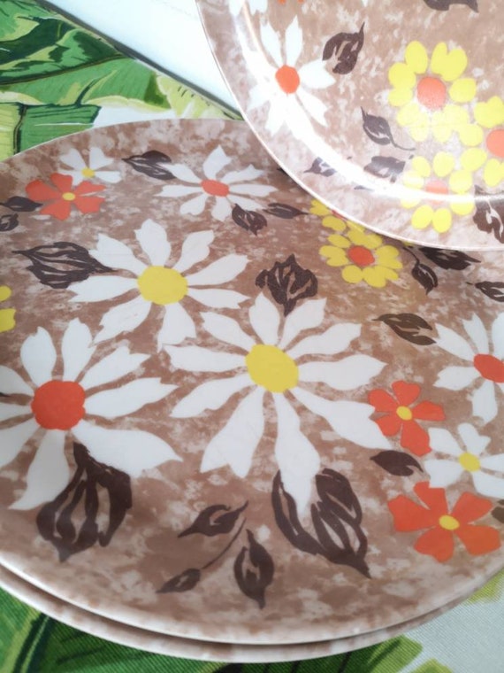 Melamine Melmac Floral Plates Glamping 1970s Dining Set of 4 Kitchen ...