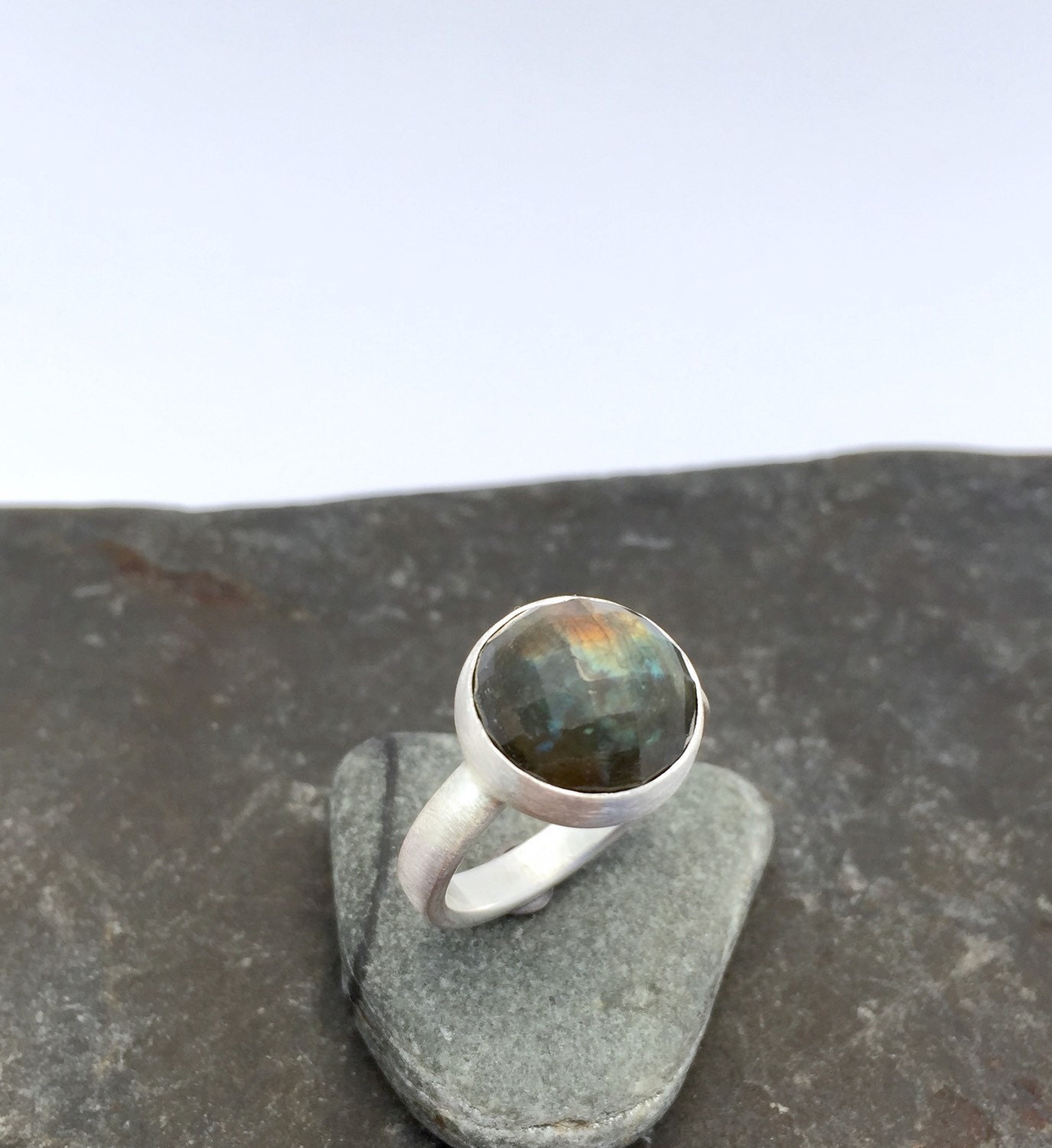 Faceted Labradorite Ring-minimalist, Modern, Natural Gemstone, Bezel ...