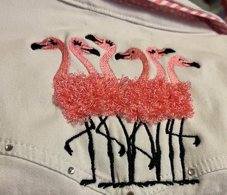 Flamingo Jacket, Upcycled Flamingo Jacket,white Denim Jacket ...