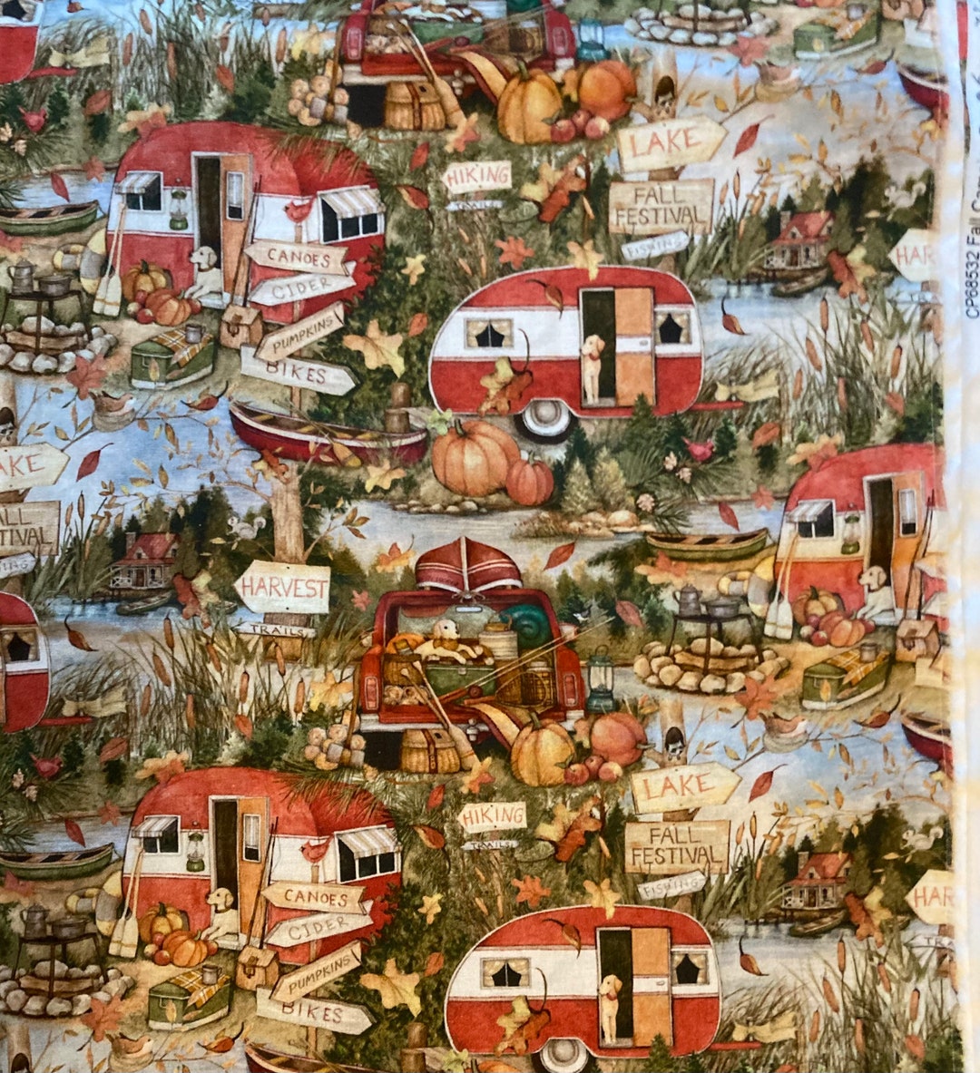 Susan Winget Fall Camping, CAMPER, Campground ~ 100% Cotton ~ Half Yard ...