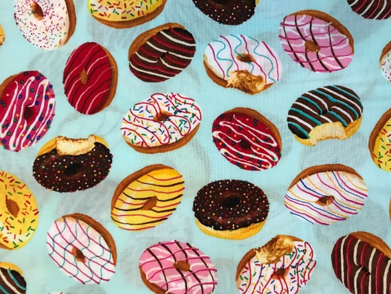 Donut Doughnuts Fabric on Blue Background Hi-Fashion | Etsy