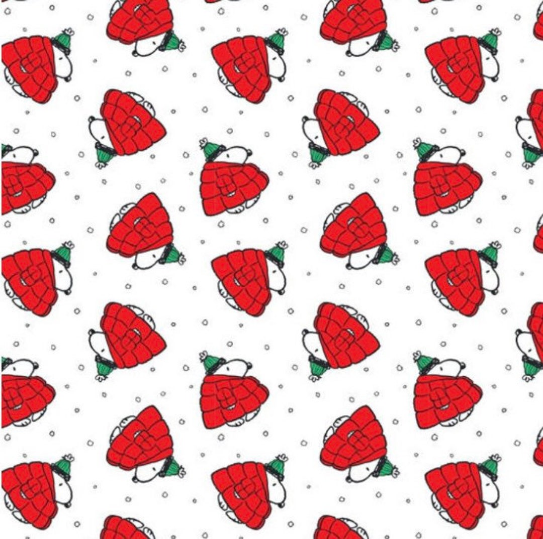 SNOOPY in His Puffy Jacket, Red PUFFER Coat, Peanuts, Schulz, Fabric ...