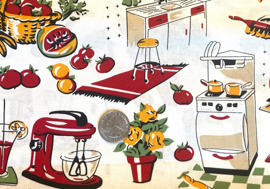 Fifties KITCHEN, Michael Miller Fabric, Mixer, Retro, 50’s ~ Cotton ...