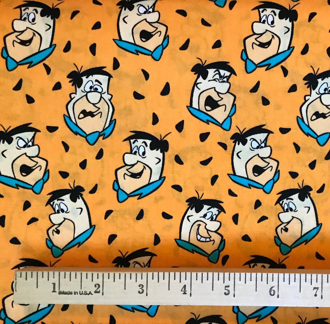 Fred FLINTSTONE, Orange Background 100% Cotton Fabric, Crafts ...