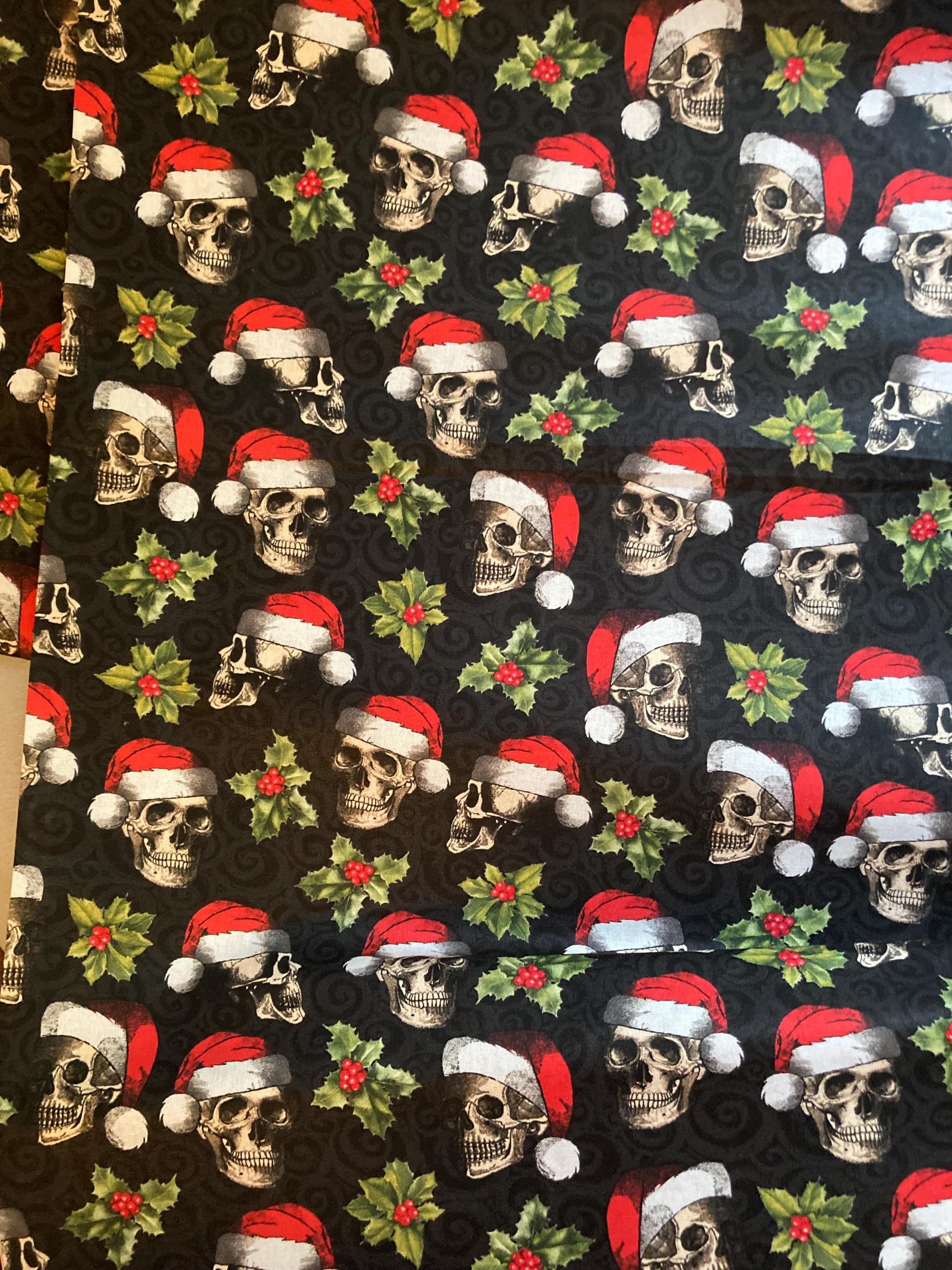 SANTA SKULLS, Skeleton, Mistletoe, Santa Hat, X-mas Skull, Holly, Black ...