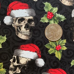 SANTA SKULLS, Skeleton, Mistletoe, Santa Hat, X-mas Skull, Holly, Black ...