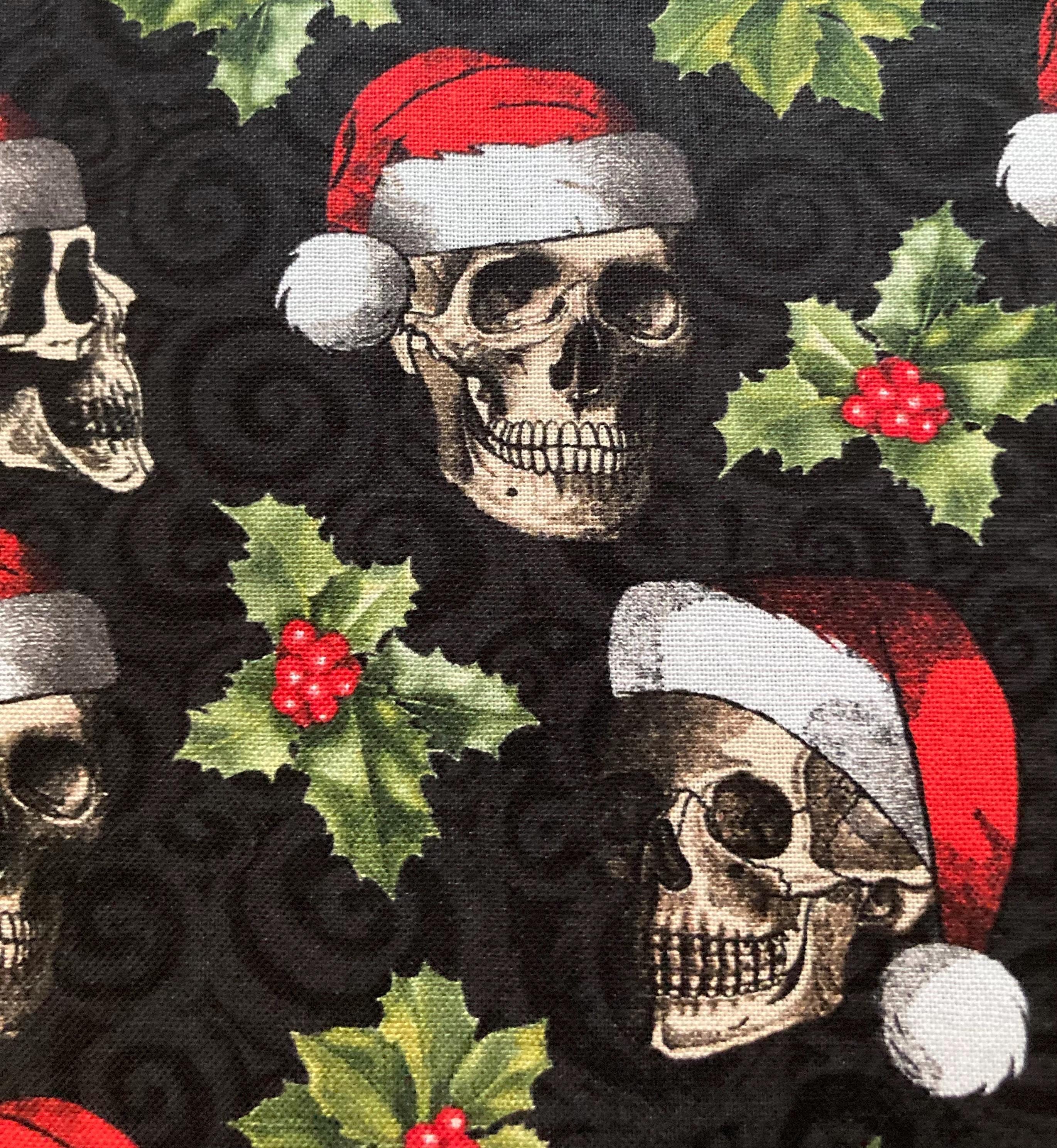 SANTA SKULLS, Skeleton, Mistletoe, Santa Hat, X-mas Skull, Holly, Black ...
