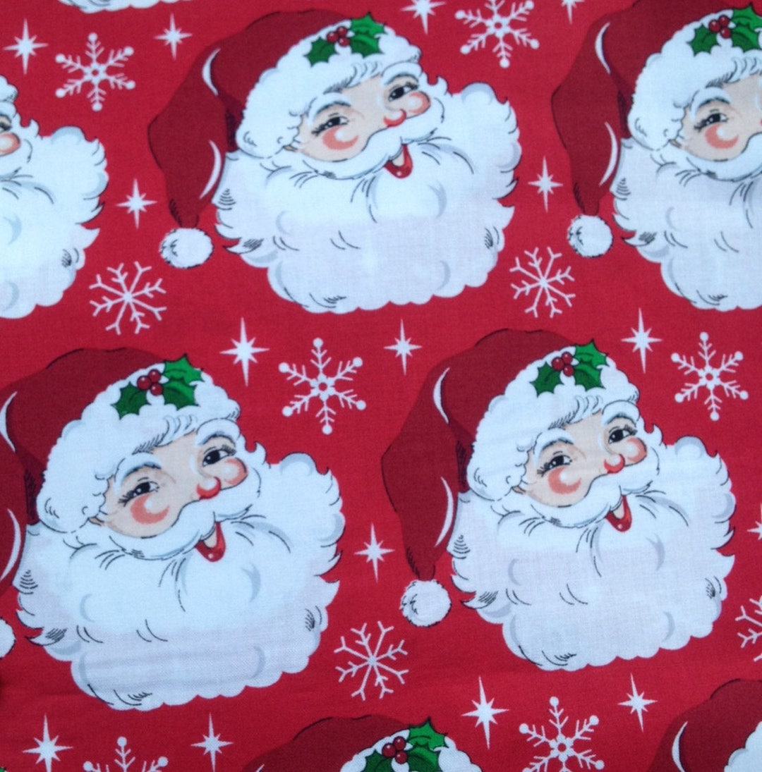 Vintage Look, Adorable Retro SANTA Print ~ by Fabric Traditions 100% ...