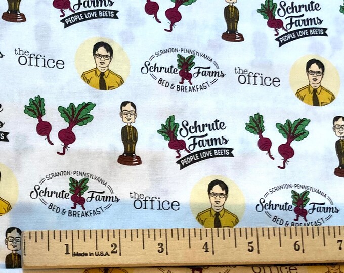 SCHRUTE FARMS Print Fabric, the Office, Dwight ~ White Background ~ 100 ...