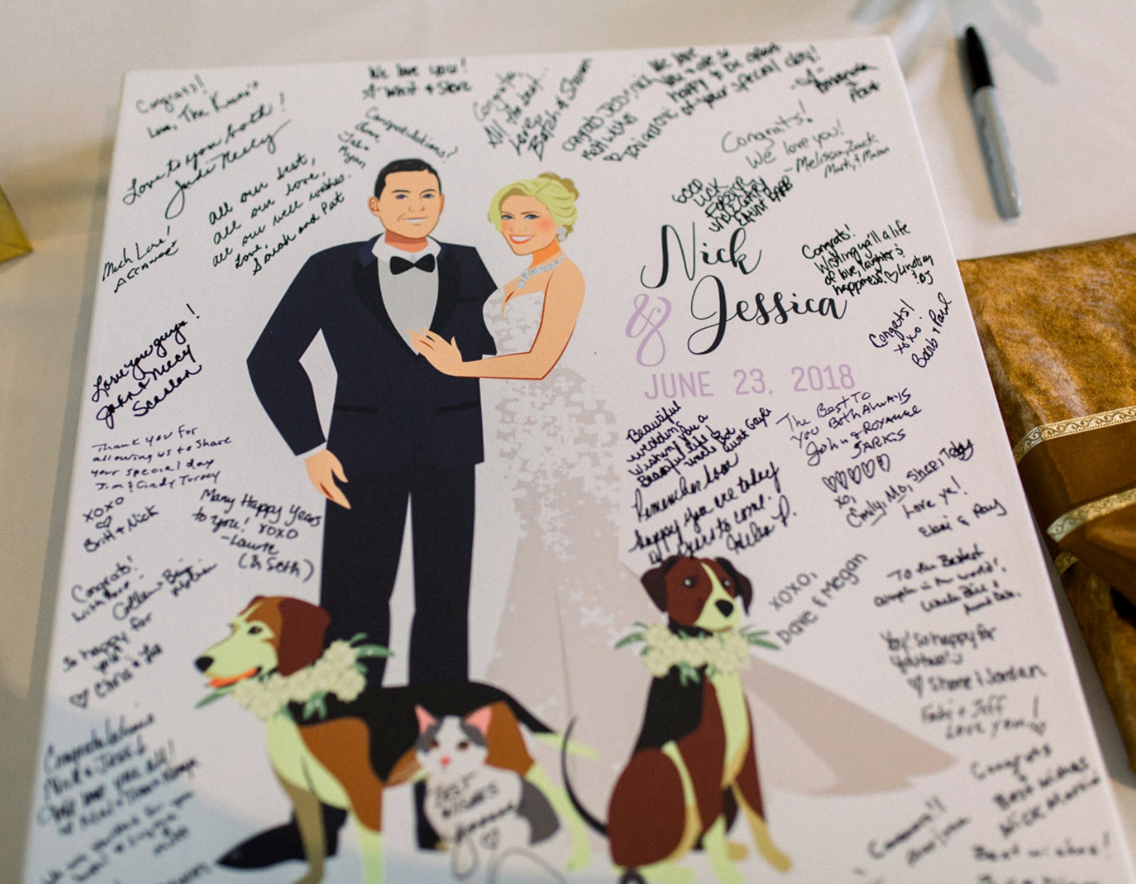 Wedding Guest Book Alternative Portrait Couple Illustration | Etsy