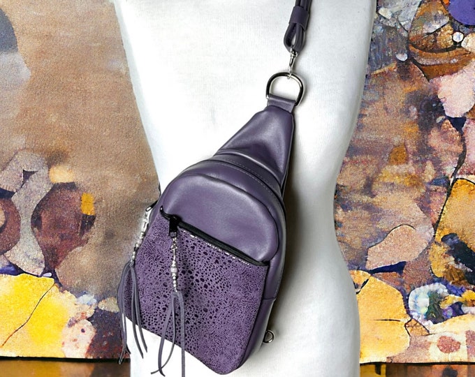 Purple Leather Sling Bag, Purple Backpack, Purple Festival and Travel ...
