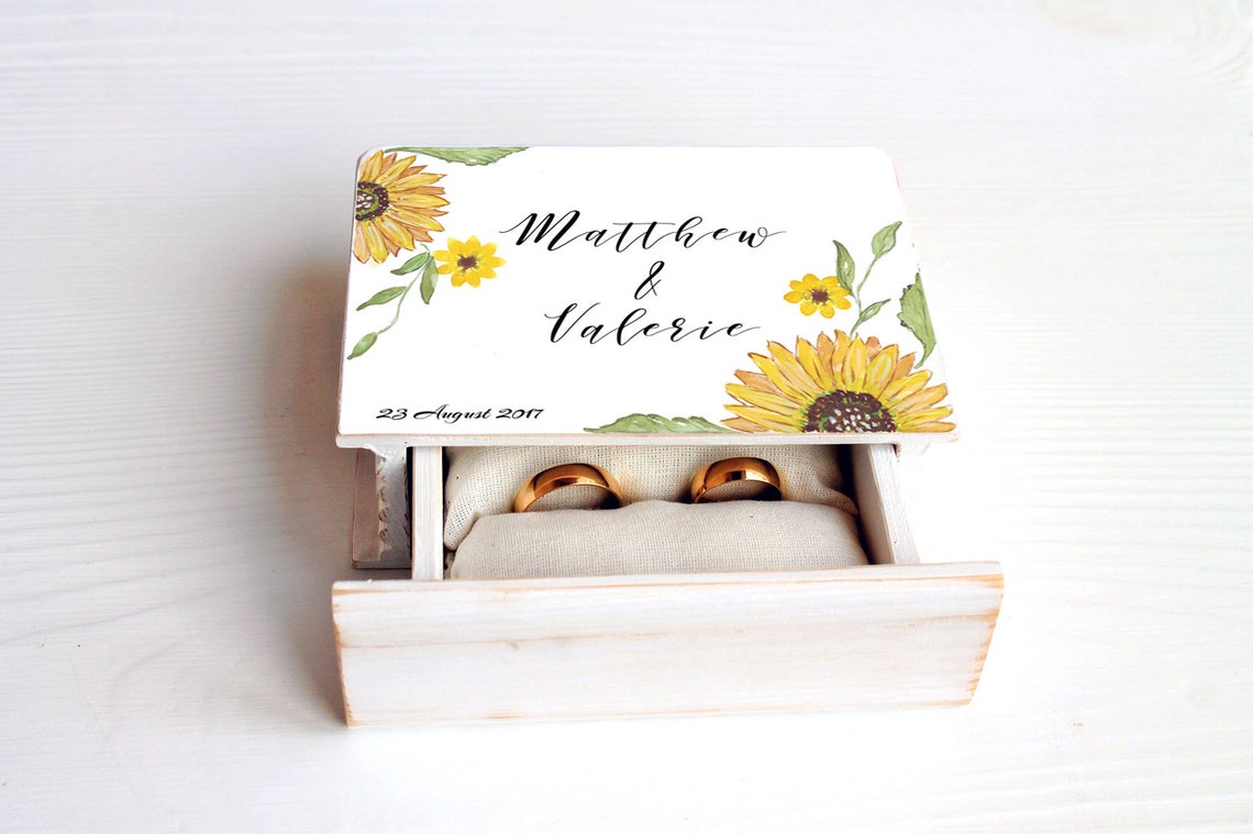 Sunflower Ring Box Ring Bearer Box Watercolor Box Ring Box - Etsy