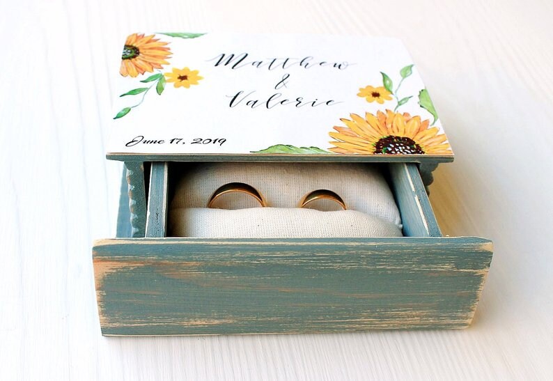 Sunflower Ring Box Ring Bearer Box Watercolor Box Ring Box - Etsy