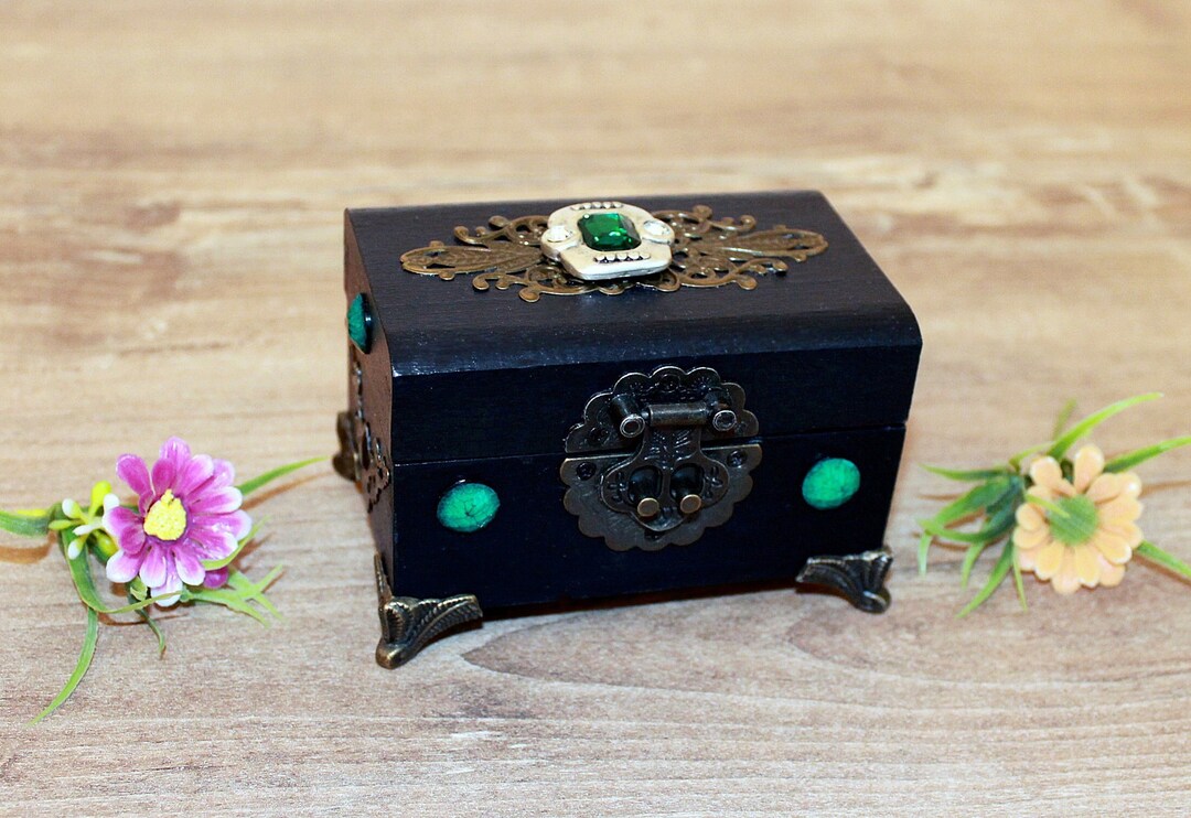 Black Wedding Ring Box With Metal Elements-metal Fittings and Green ...
