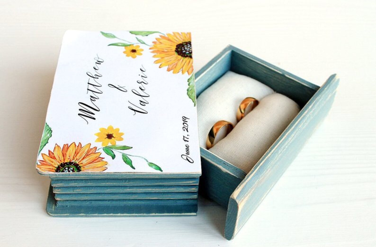 Sunflower Ring Box Ring Bearer Box Watercolor Box Ring Box - Etsy